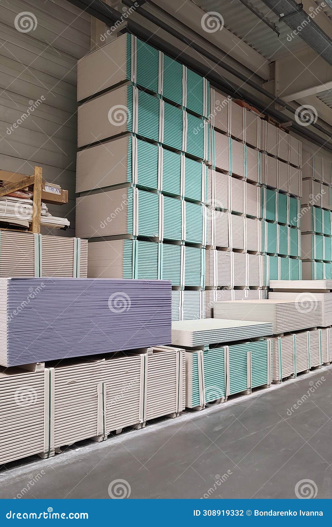 Warehouse with Gypsum Plasterboard Sheets Stacked on Pallets Stock ...