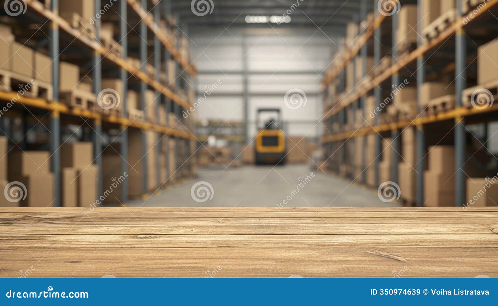 Warehouse with High Racks and Loader. Layout with Space for Text and ...