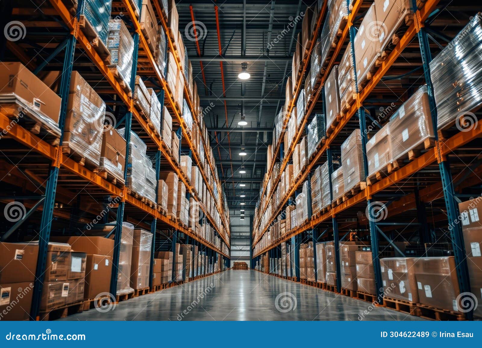 Warehouse with High Shelving and Boxes. Stock Image - Image of system ...