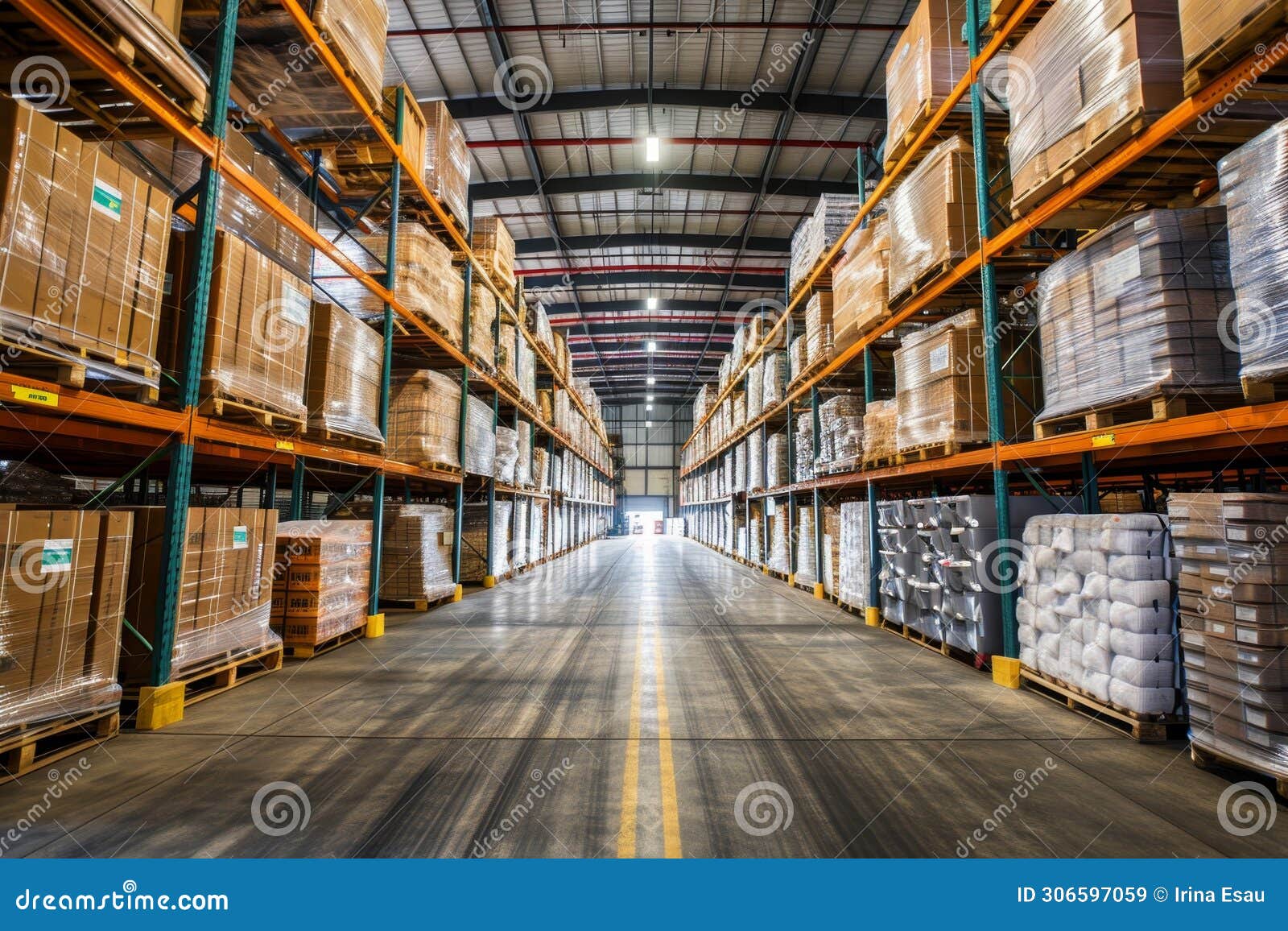 Warehouse with High Shelving and Boxes. Stock Image - Image of ...