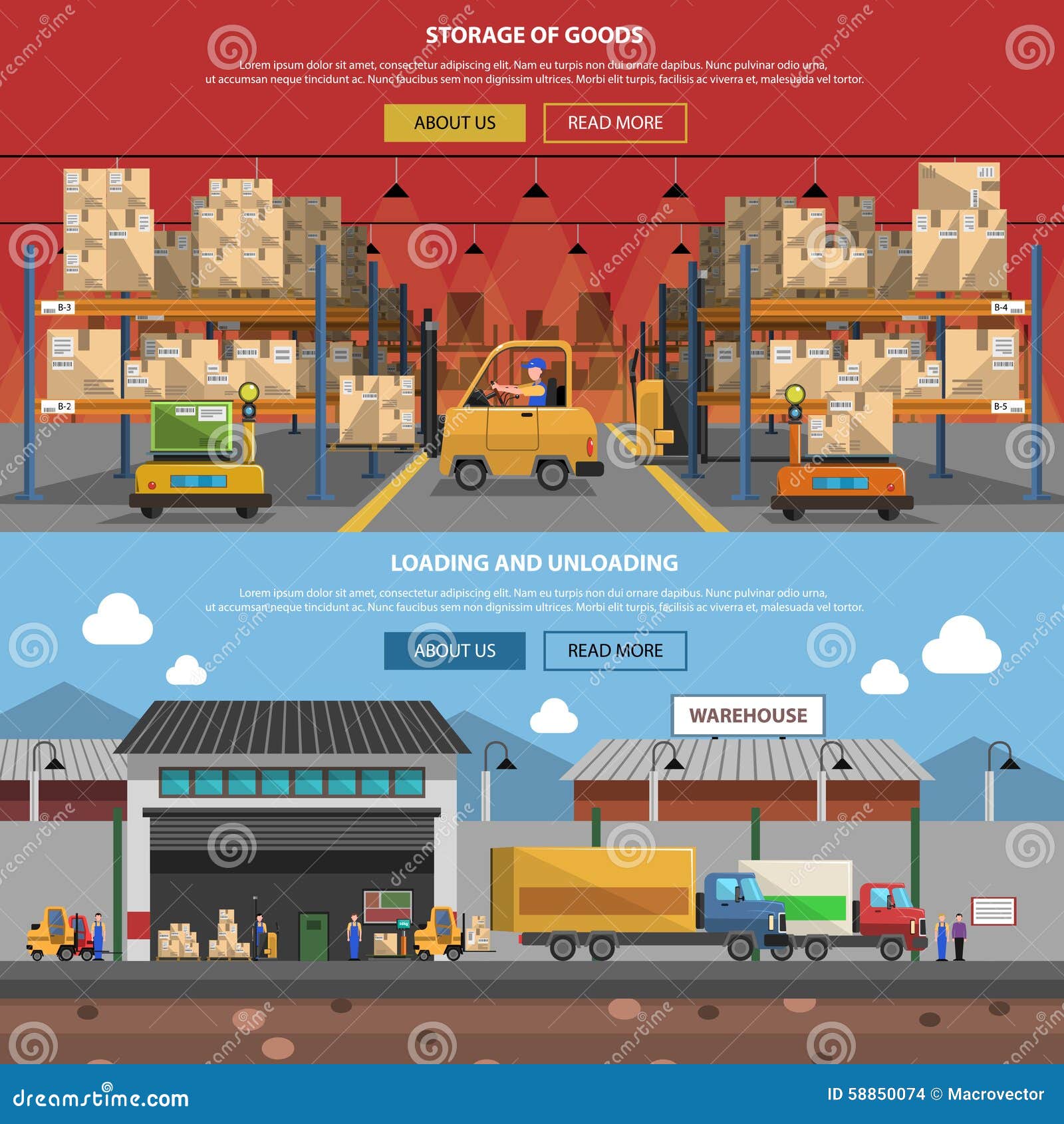 Warehouse Horizontal Banner Set Stock Vector - Illustration of cargo ...