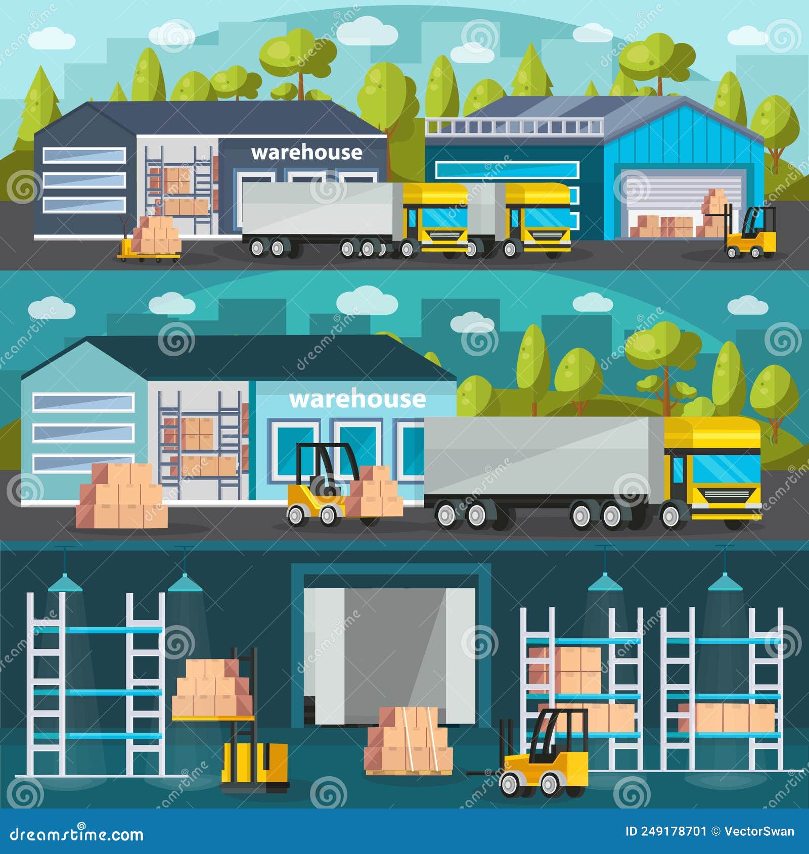 Warehouse Horizontal Banners Set Stock Vector - Illustration of store ...