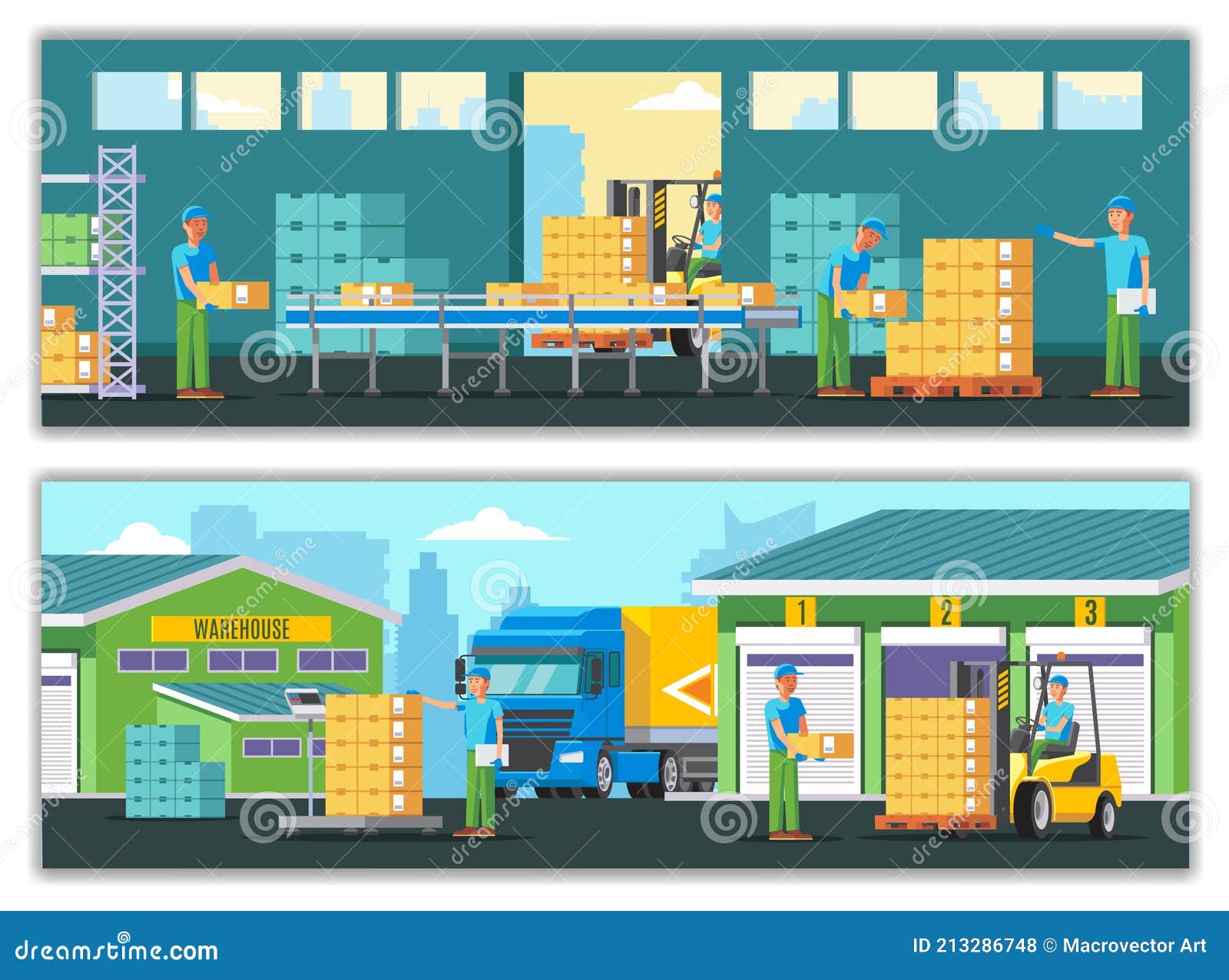 Warehouse Horizontal Banners Stock Vector - Illustration of logistic ...