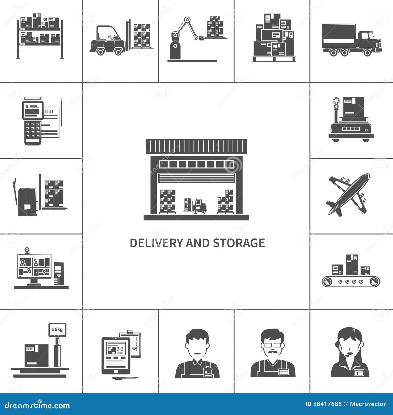 Warehouse Icons Black stock vector. Illustration of isolated - 58417688