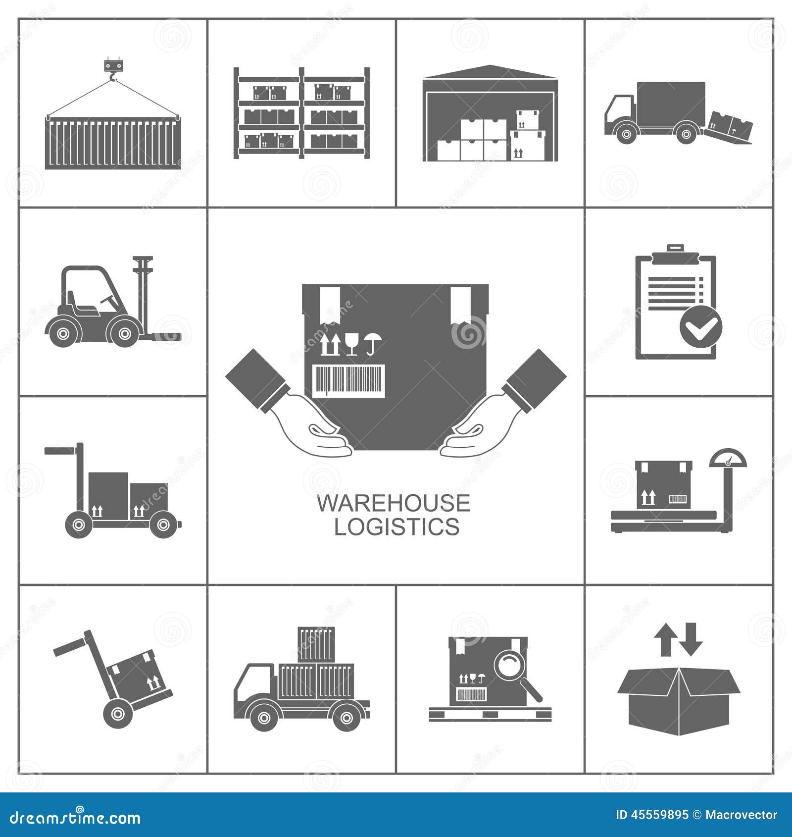 Warehouse icons black stock vector. Illustration of storage - 45559895