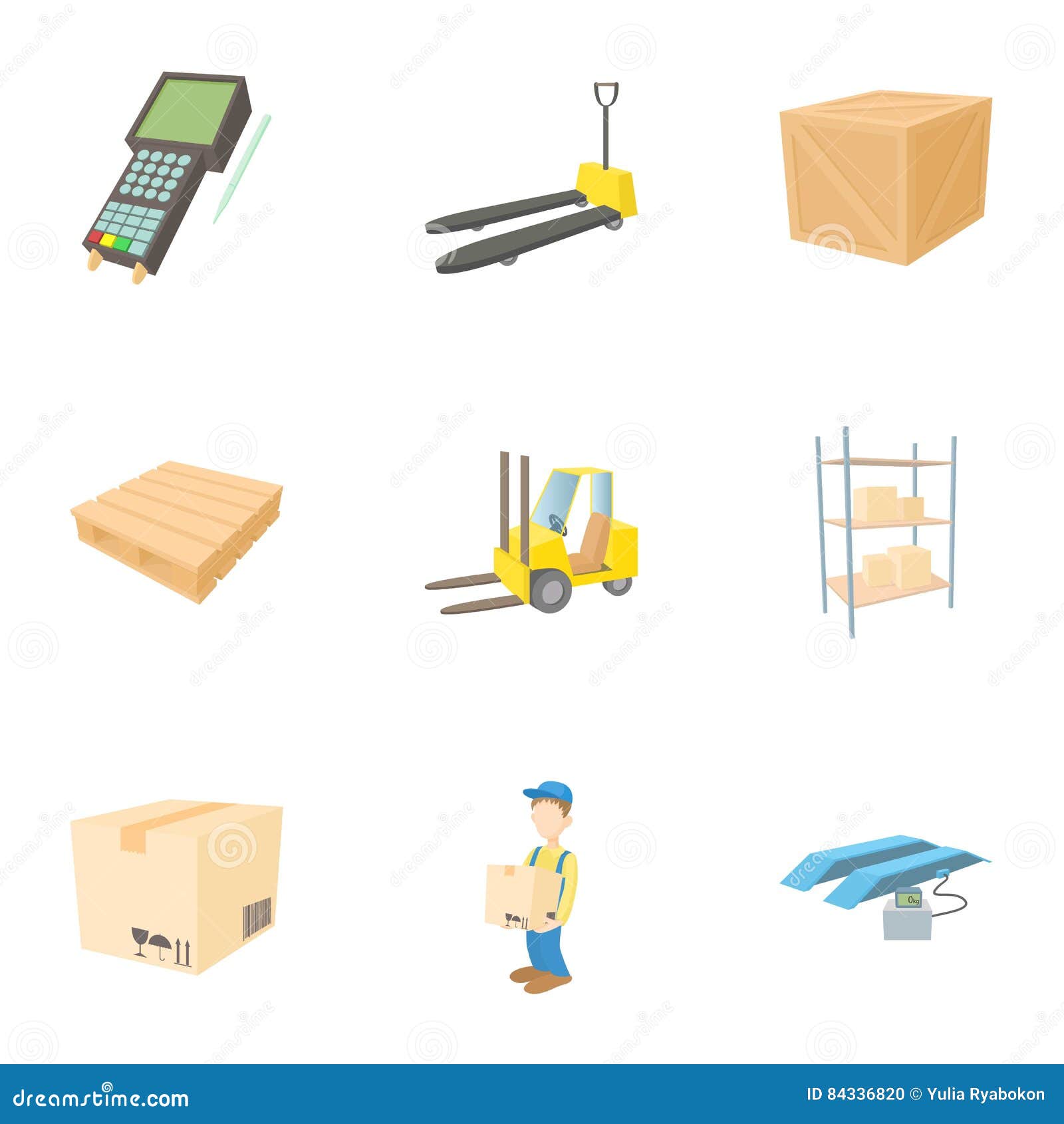 Warehouse Icons Set, Cartoon Style Stock Vector - Illustration of ...