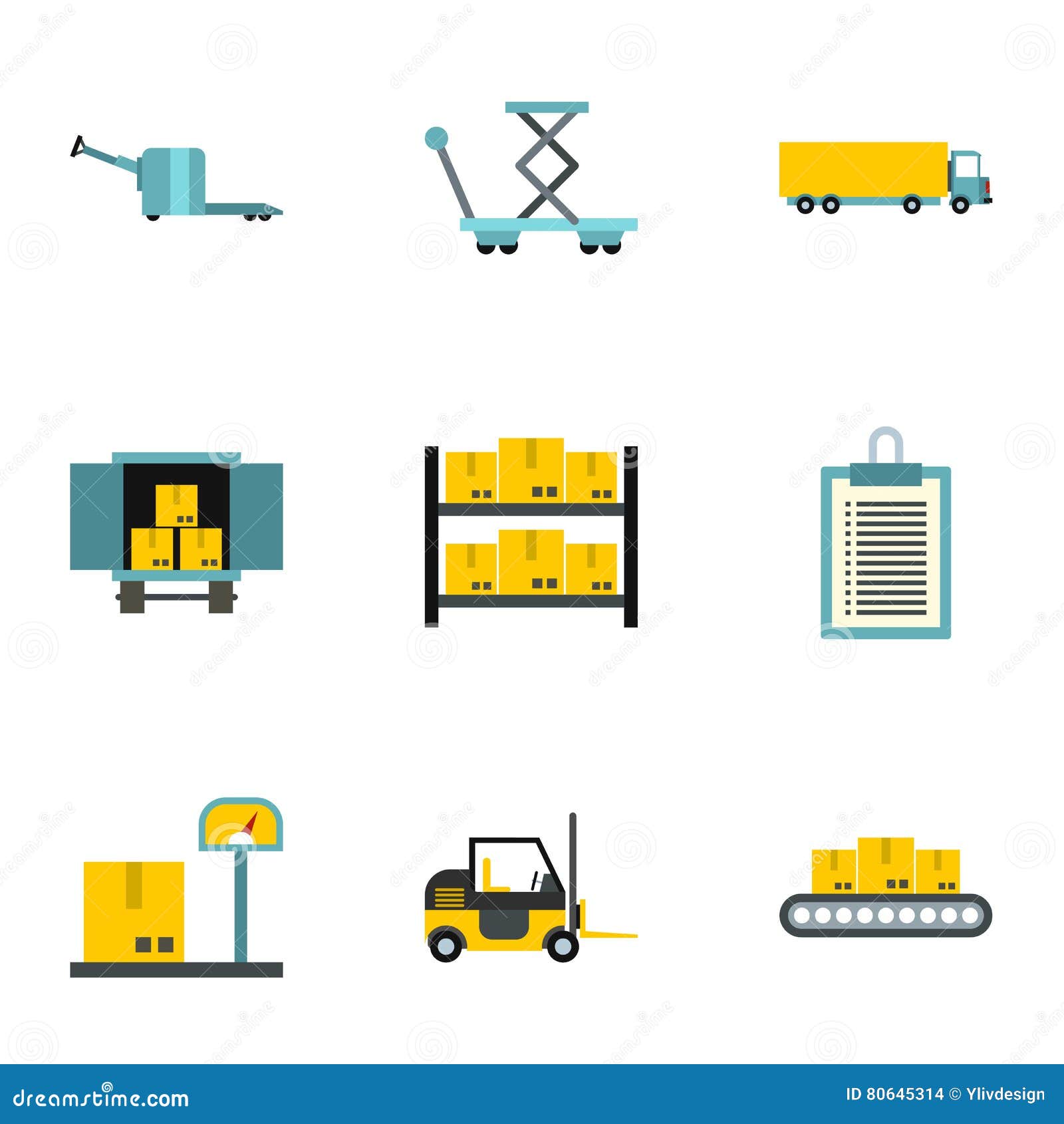 Warehouse Icons Set, Flat Style Stock Vector - Illustration of journey ...