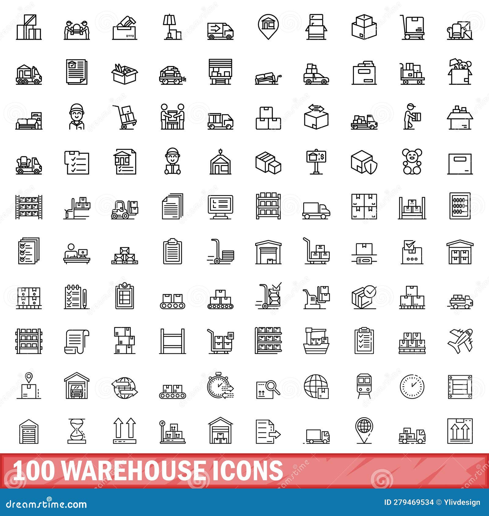 100 Warehouse Icons Set, Outline Style Stock Vector - Illustration of ...