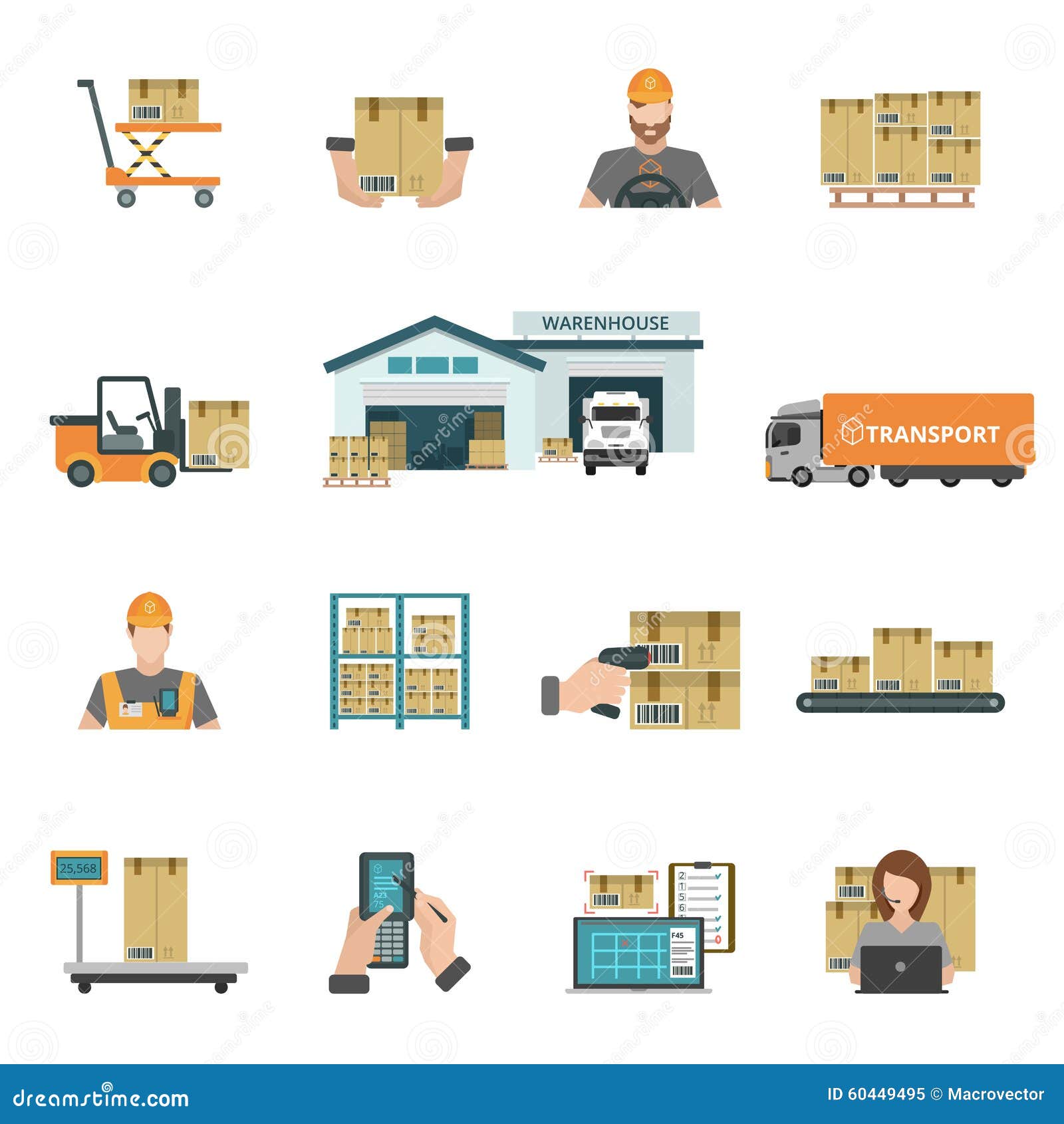 Warehouse Icons Set stock vector. Illustration of center - 60449495