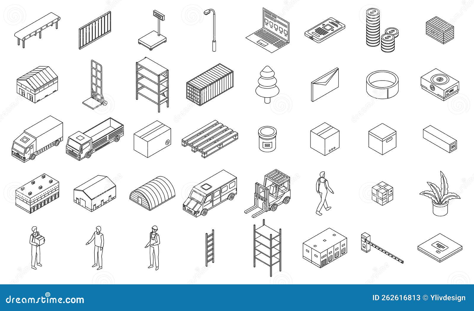 Warehouse Icons Set Vector Outline Stock Vector - Illustration of ...