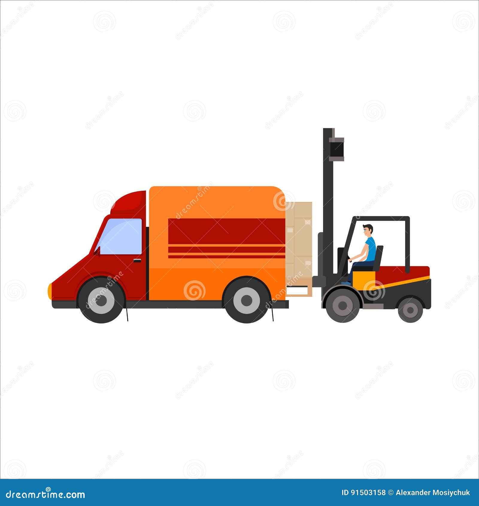 Warehouse Illustration of Loader Truck Loading Cardboard Boxes Stock ...