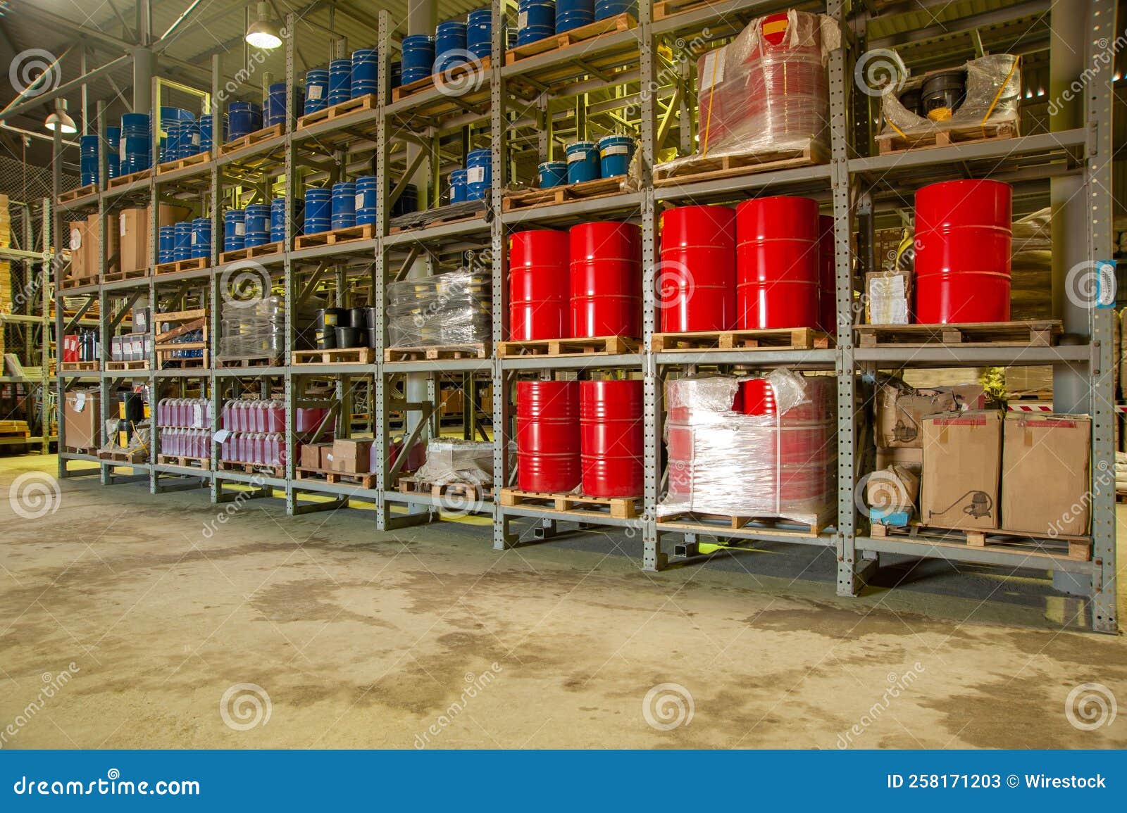 Warehouse with Industrial Metal Barrels Stock Image - Image of steel ...