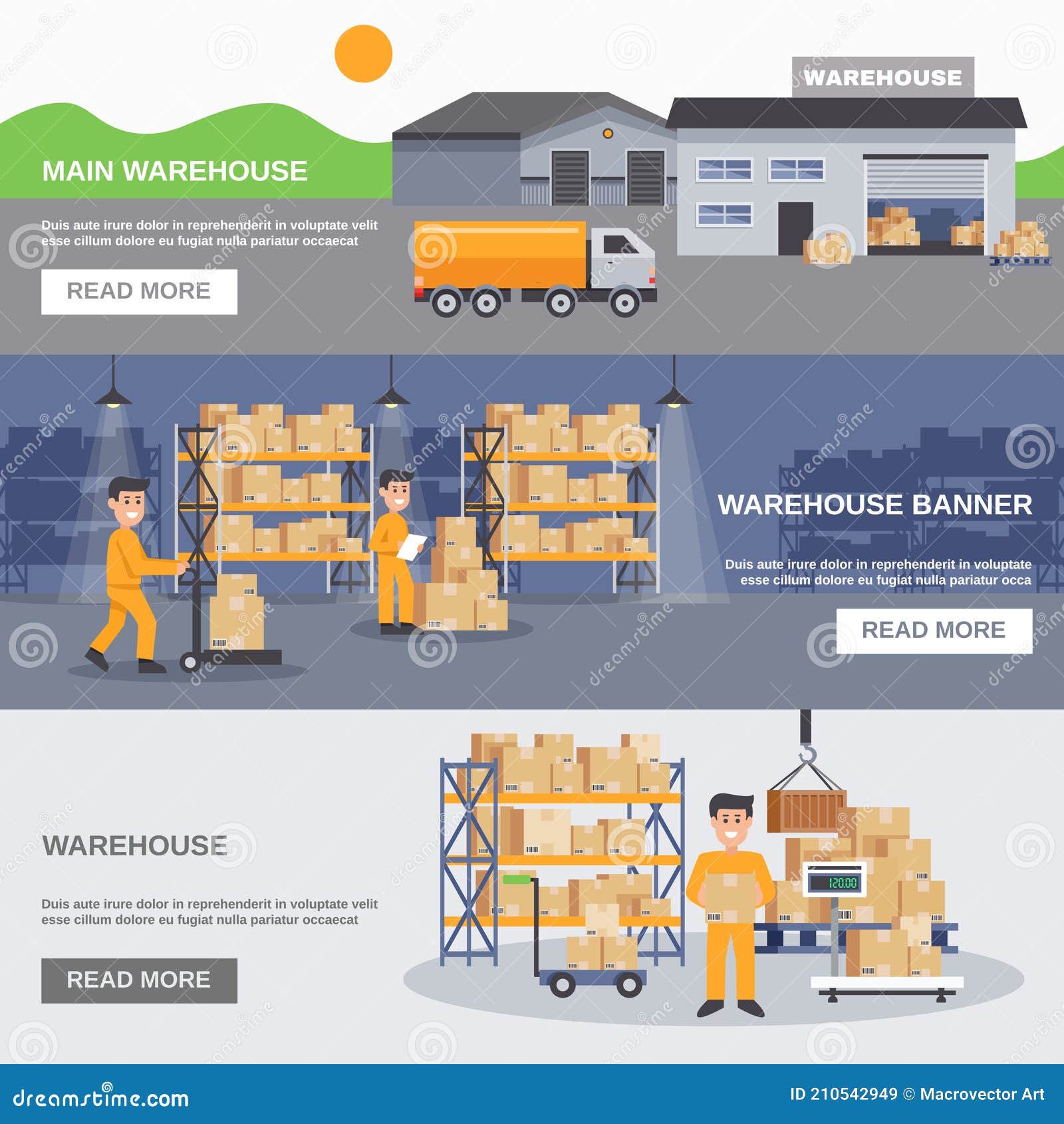 Warehouse Inside and Outside Horizontal Banners Stock Vector ...