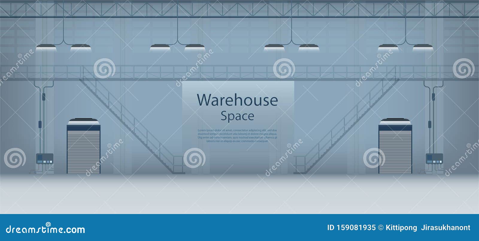 Warehouse interior banner stock vector. Illustration of design - 159081935