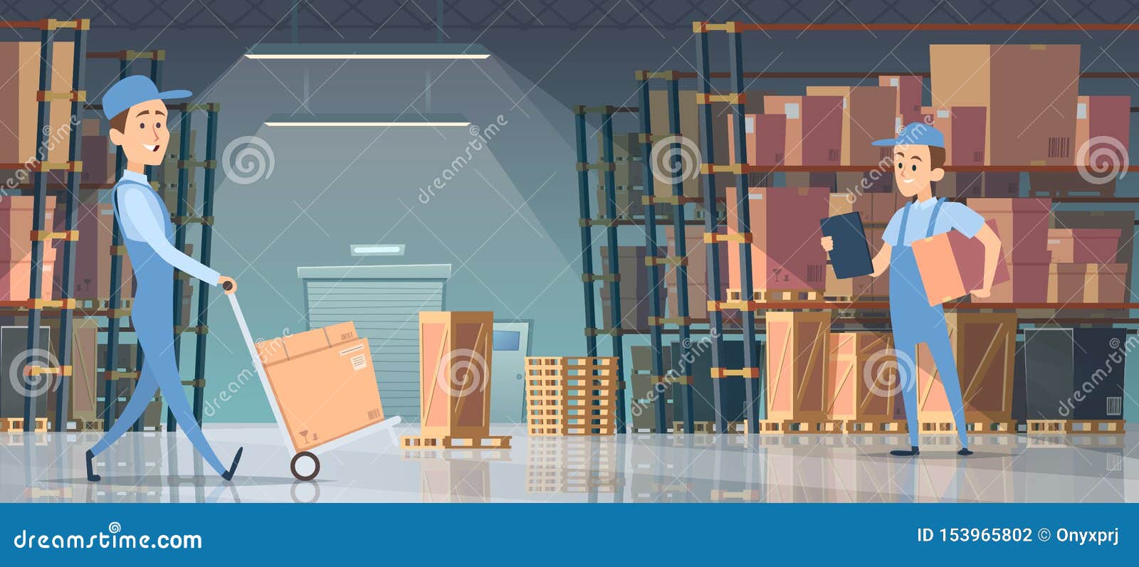 Warehouse, Loaders Team, Logistic Working Process Cartoon Vector ...