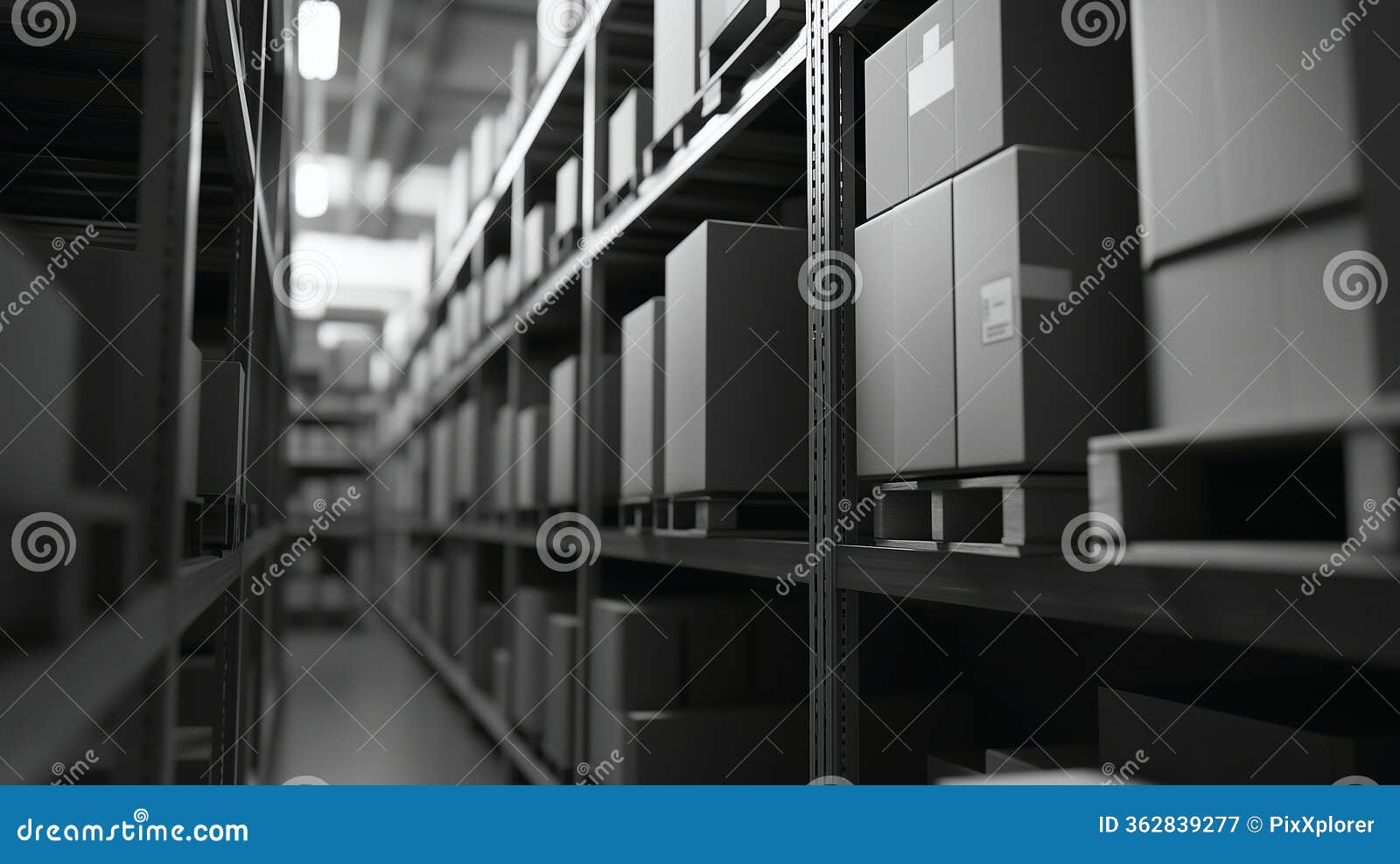 Warehouse Interior Featuring Organized Metal Shelving Units Lined With ...