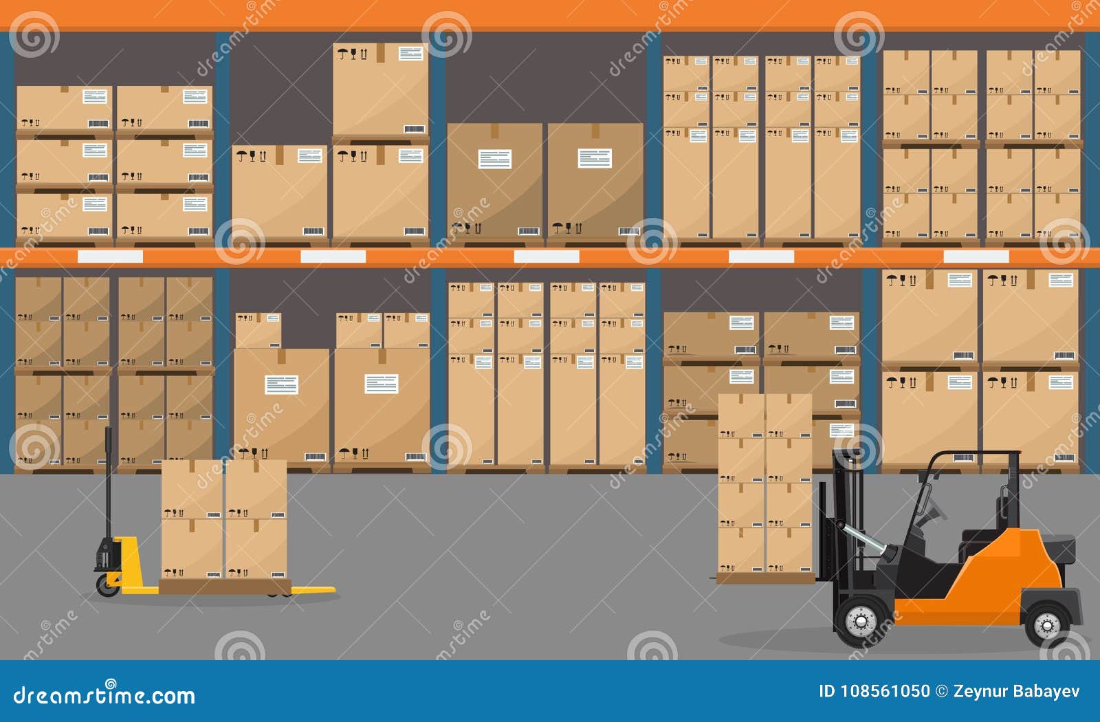 Warehouse Interior with Goods, Pallet Trucks and Container Package ...