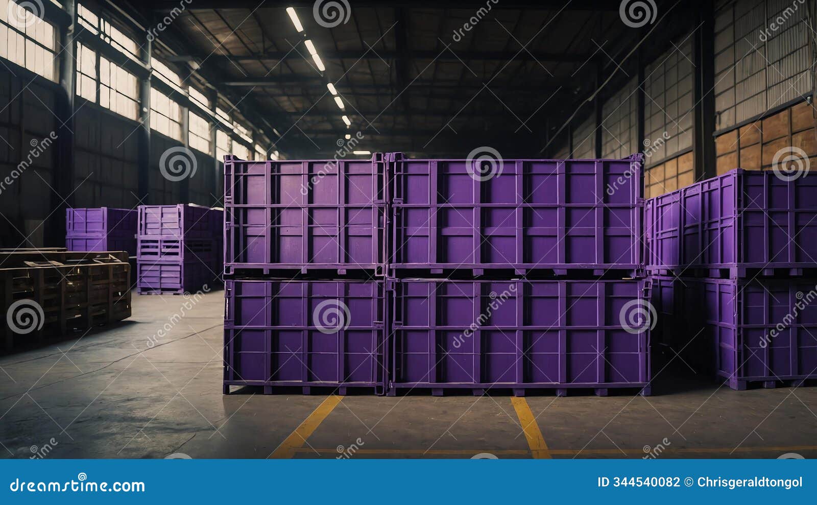 Warehouse Interior with Purple Wooden Crates for Backg Ai Generated ...