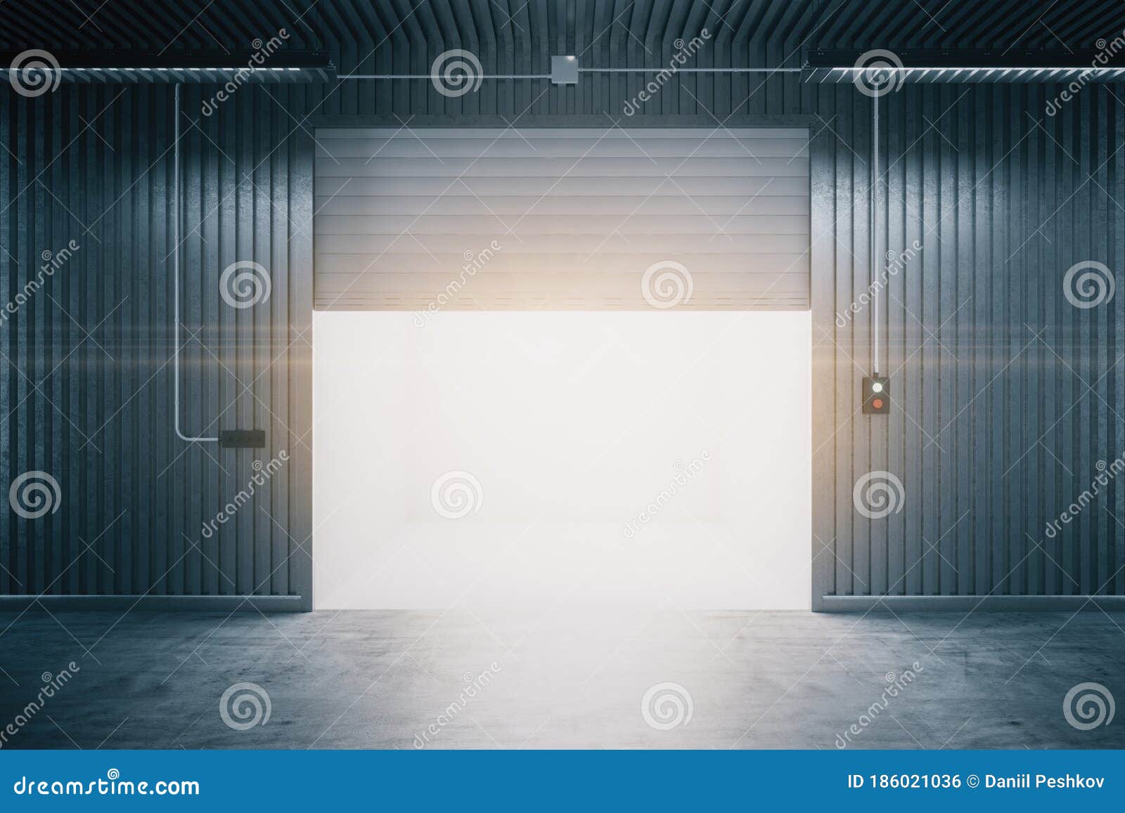 Warehouse Interior with Rolling Gates Stock Illustration - Illustration ...