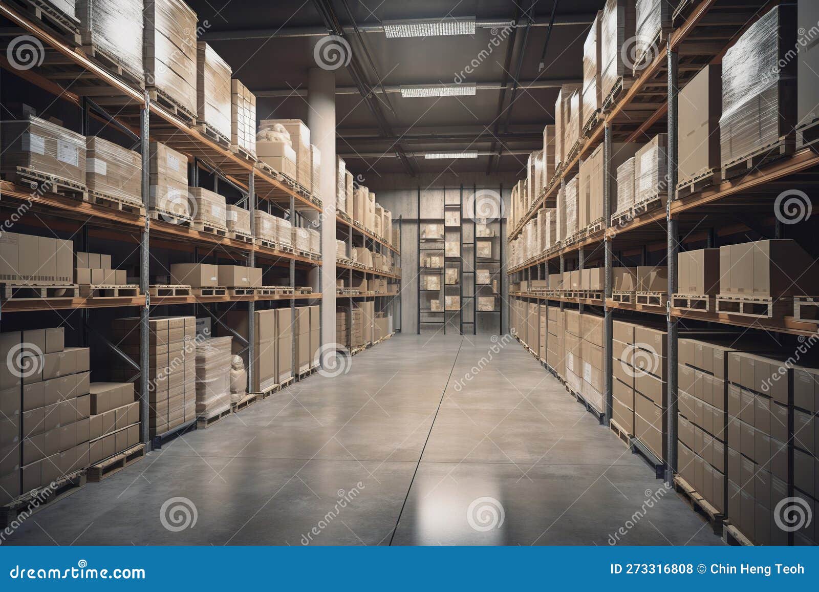 Warehouse Interior with Shelves and Rows of Boxes. Generative AI Stock ...