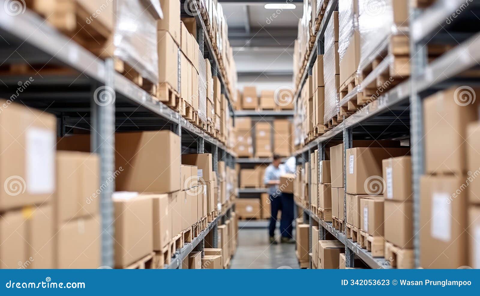 Warehouse Interior Showcasing Organized Shelves of Cardboard Boxes ...