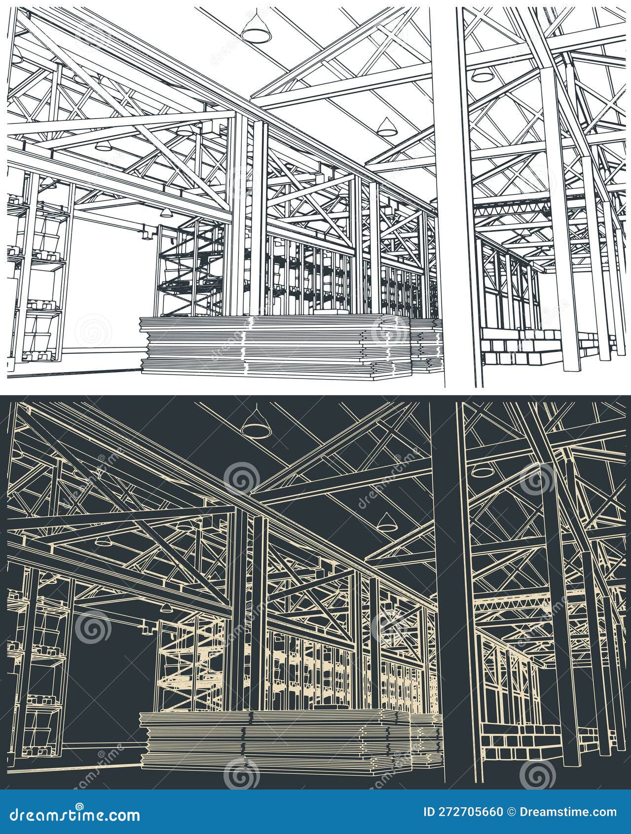 Warehouse Interior Sketches Stock Vector - Illustration of store ...