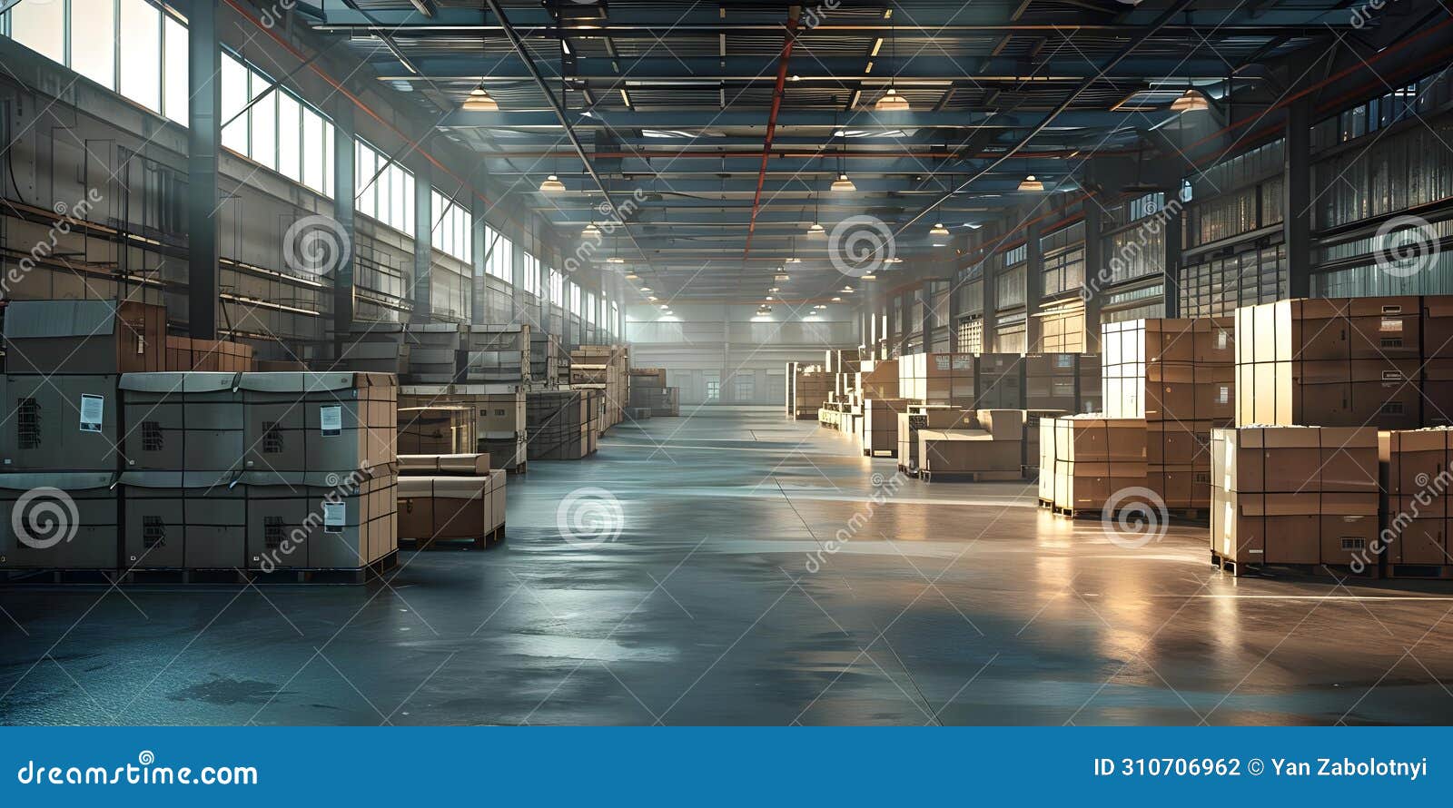 A Warehouse Interior with Stacks of Boxes Ideal for Visualizing ...
