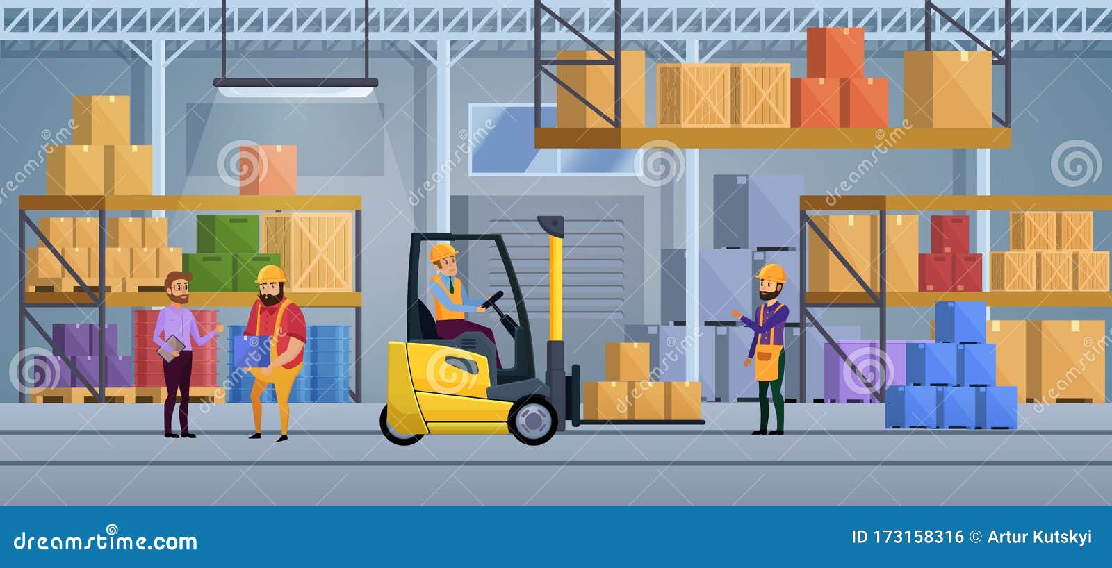 Warehouse Interior Box On Rack And People Working. Logistic Delivery ...