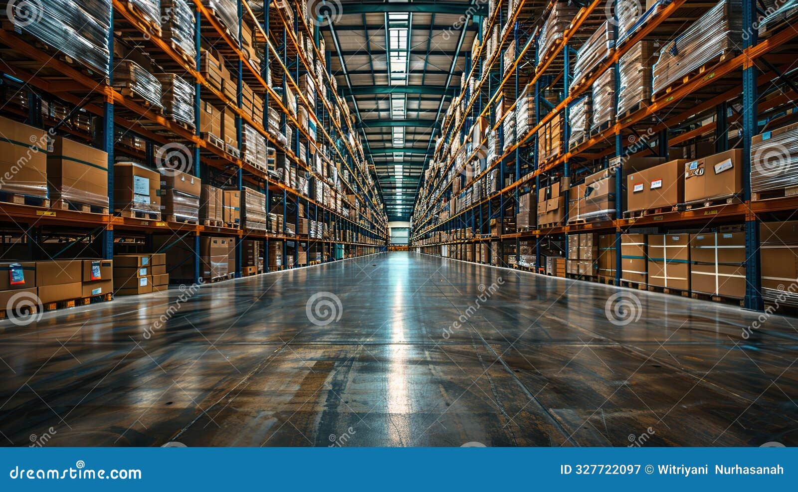 Warehouse Interior: a View of Rows of Storage Shelves Stock ...