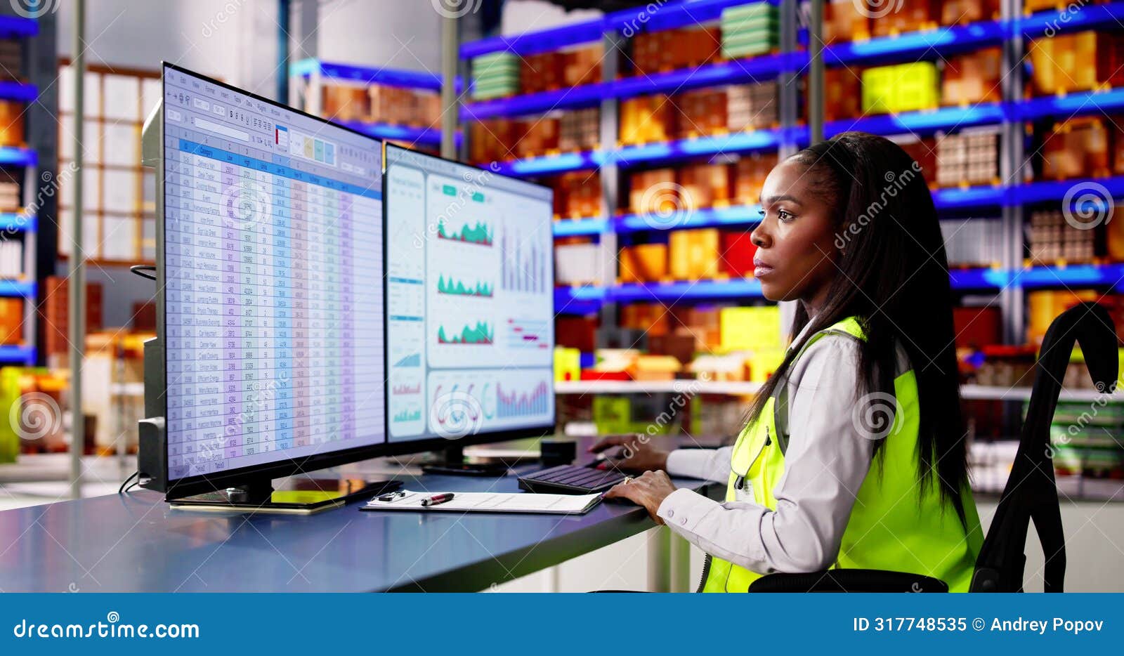 Warehouse Inventory Management on Computer Stock Image - Image of vest ...