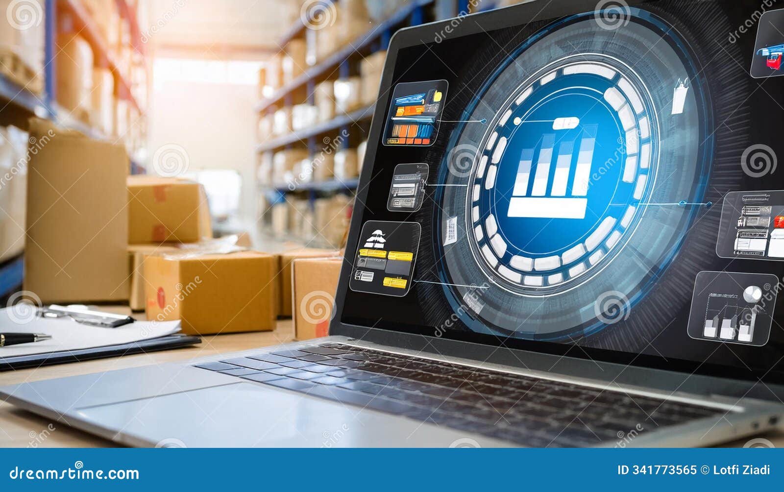 Warehouse Inventory Management on Office Computer Stock Image - Image ...