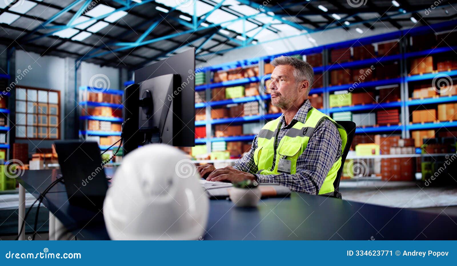 Warehouse Inventory Management on Office Computer Stock Image - Image ...