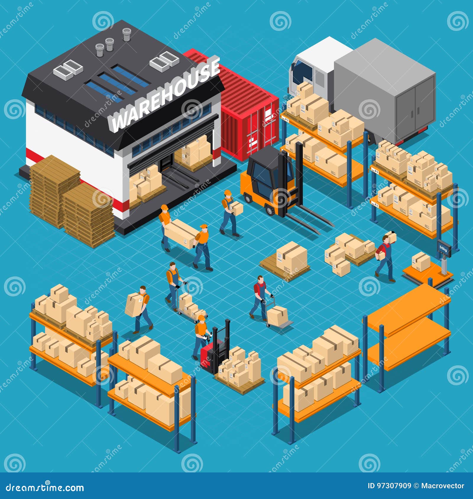 Warehouse Isometric Composition Stock Vector - Illustration of employee, process: 97307909