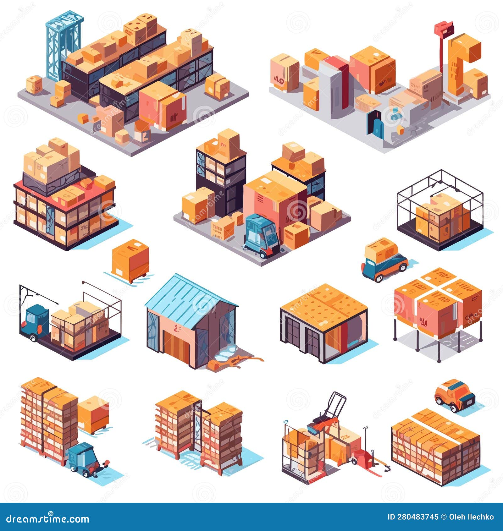 Warehouse Isometric Vector Set Isolated Illustration Stock Vector ...
