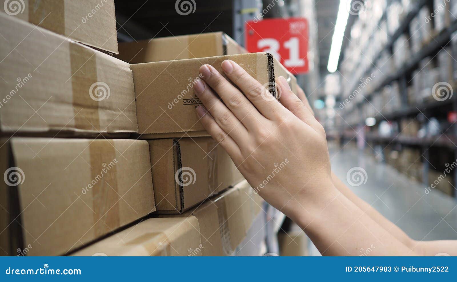 Warehouse Large Storage or Cargo for Distribution and Man`s Hand is ...