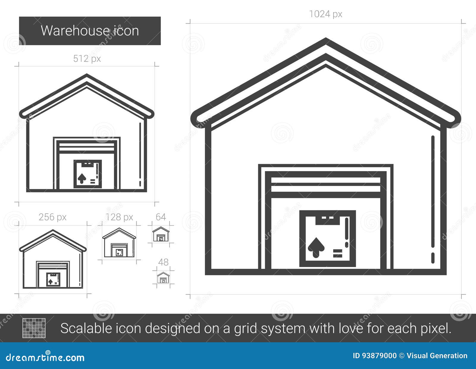 Warehouse line icon. stock vector. Illustration of drawing - 93879000