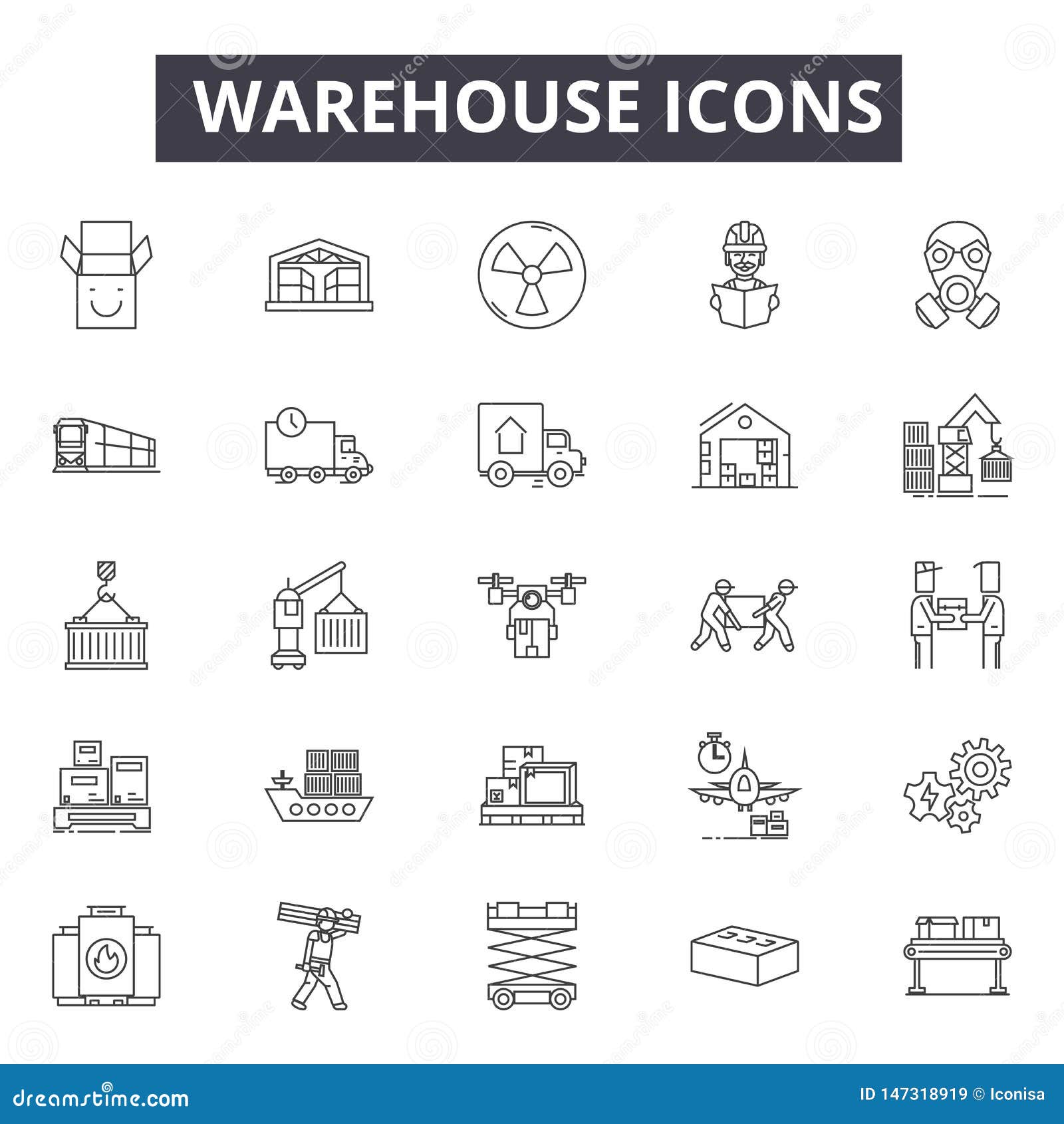 Warehouse Line Icons. Outline Containers And Package Shipping Storing ...