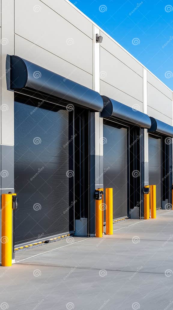 Warehouse Loading Bays with Retractable Doors and Protective Bollards ...