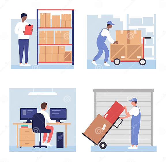 Warehouse Loading Boxes Vector Illustration, Cartoon Flat Worker Staff ...
