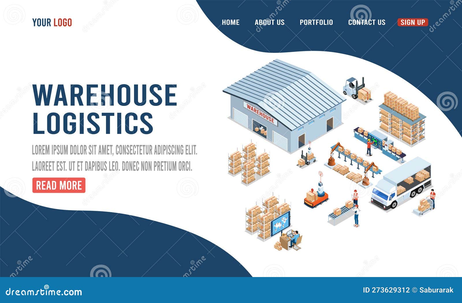 Warehouse Logistic Landing Page Template. with Workers Loading Products ...