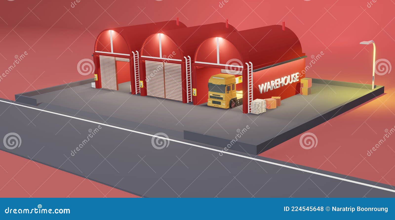 Warehouse Logistic Modern Warehouse Cartoon Store 3D Illustration Stock ...