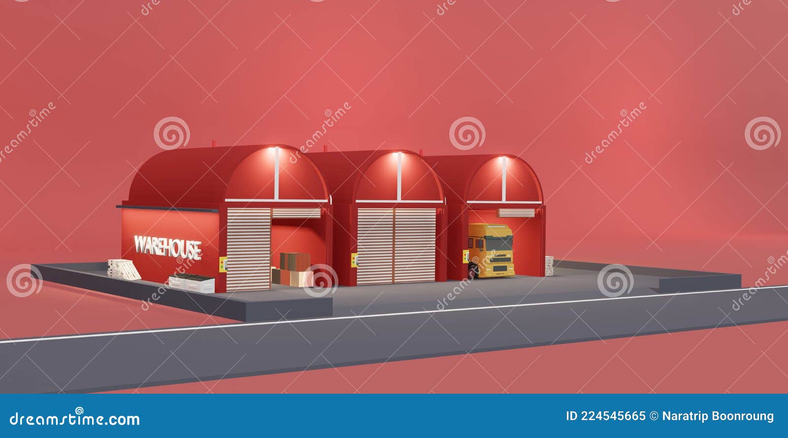 Warehouse Logistic Modern Warehouse Cartoon Store 3D Illustration Stock ...