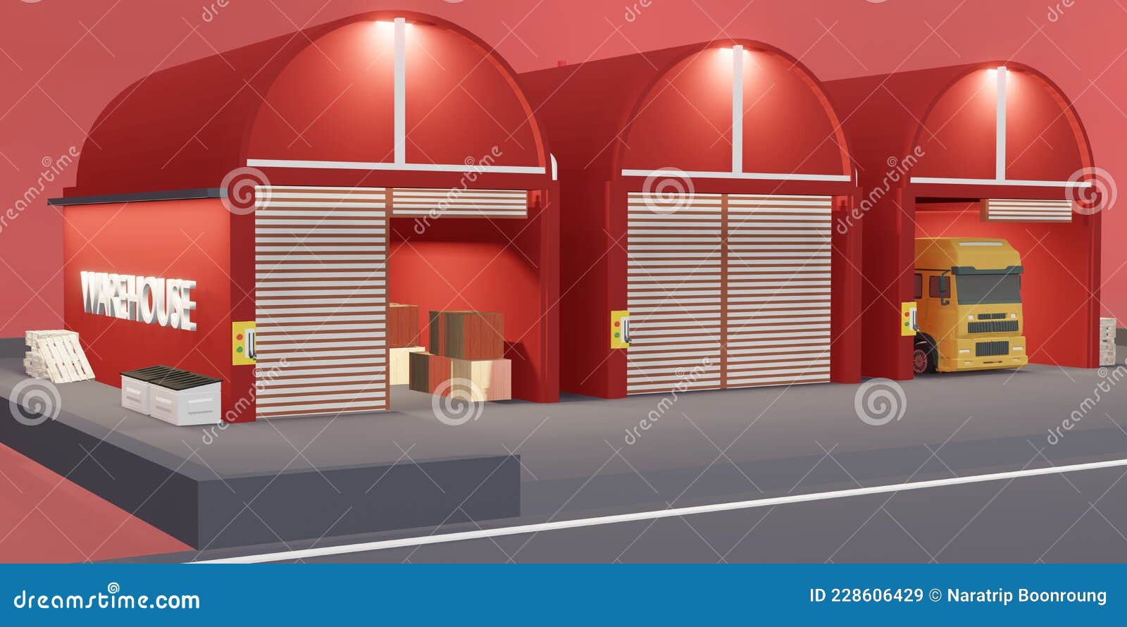 Warehouse Logistic Modern Warehouse Cartoon Store 3D Illustration Stock ...