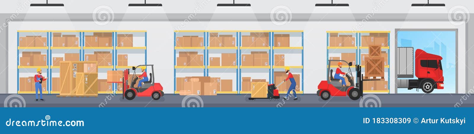 Warehouse Logistic Service Vector Illustration Set, Cartoon Flat ...