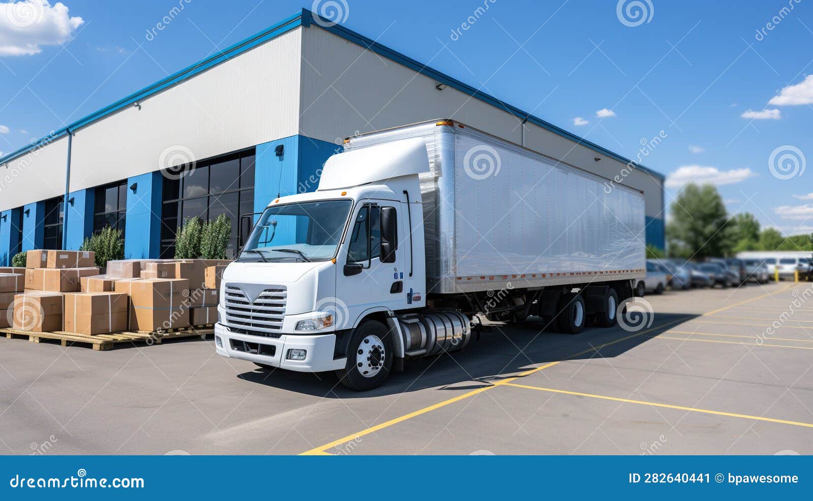 Warehouse Logistics: Cargo Truck Being Prepared for Loading with Boxes ...
