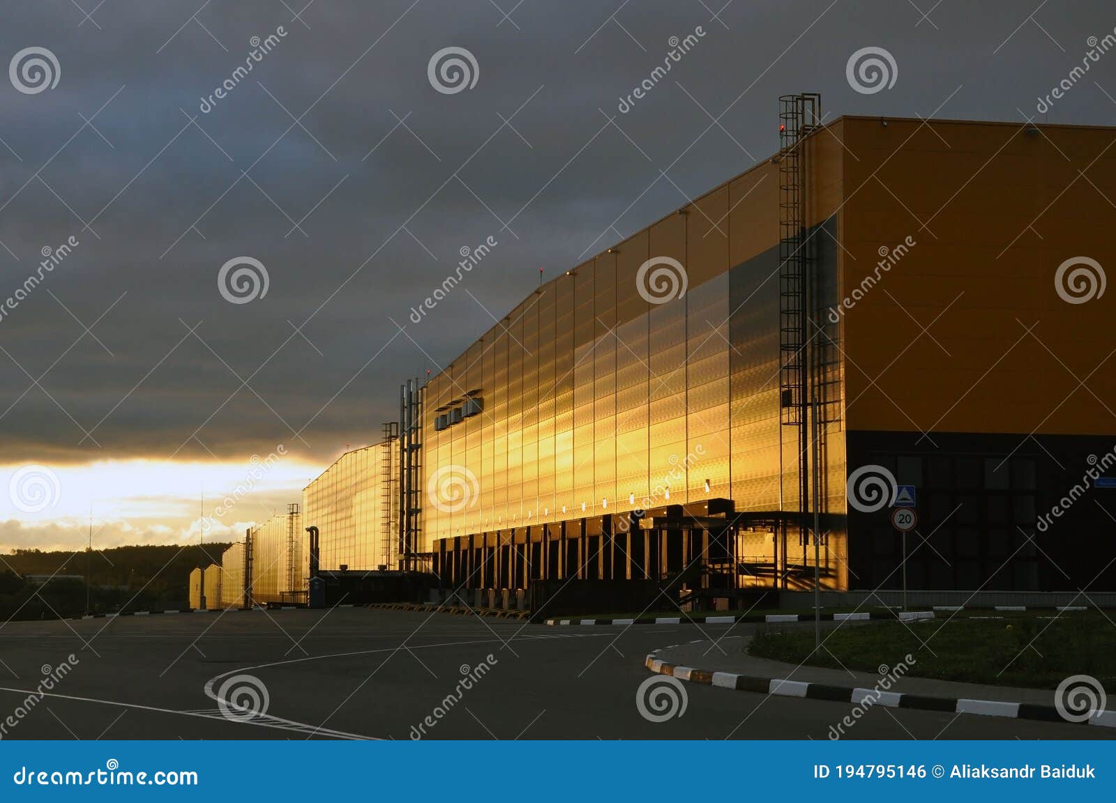 Warehouse Logistics Complex in the Rays of the Rising Sun Stock Photo ...