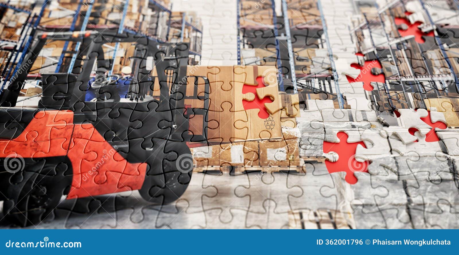 Warehouse Logistics Puzzle Concept with Forklift Stock Illustration ...