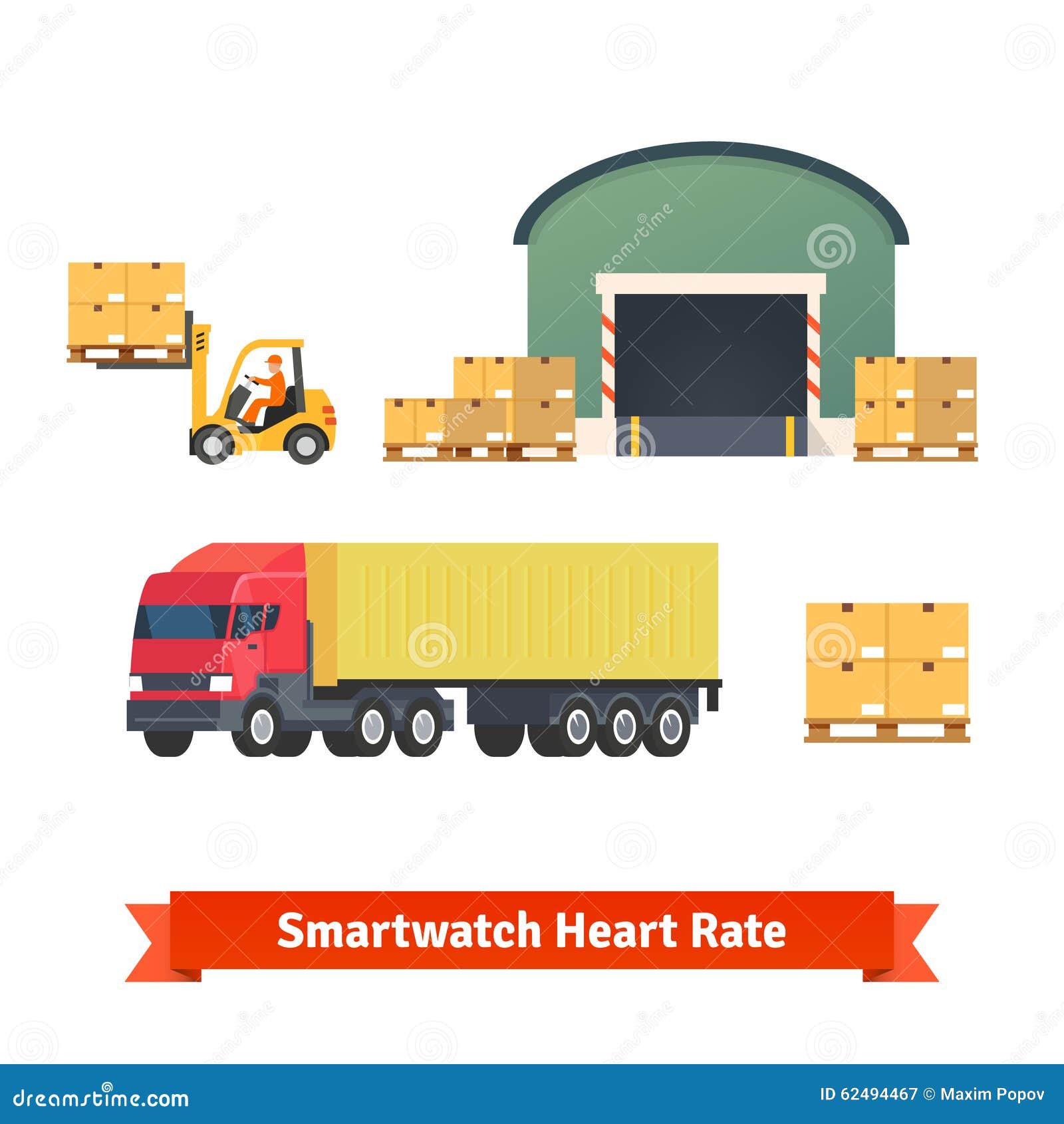 Warehouse, Logistics, Trailer Truck, Loading Cargo Cartoon Vector ...