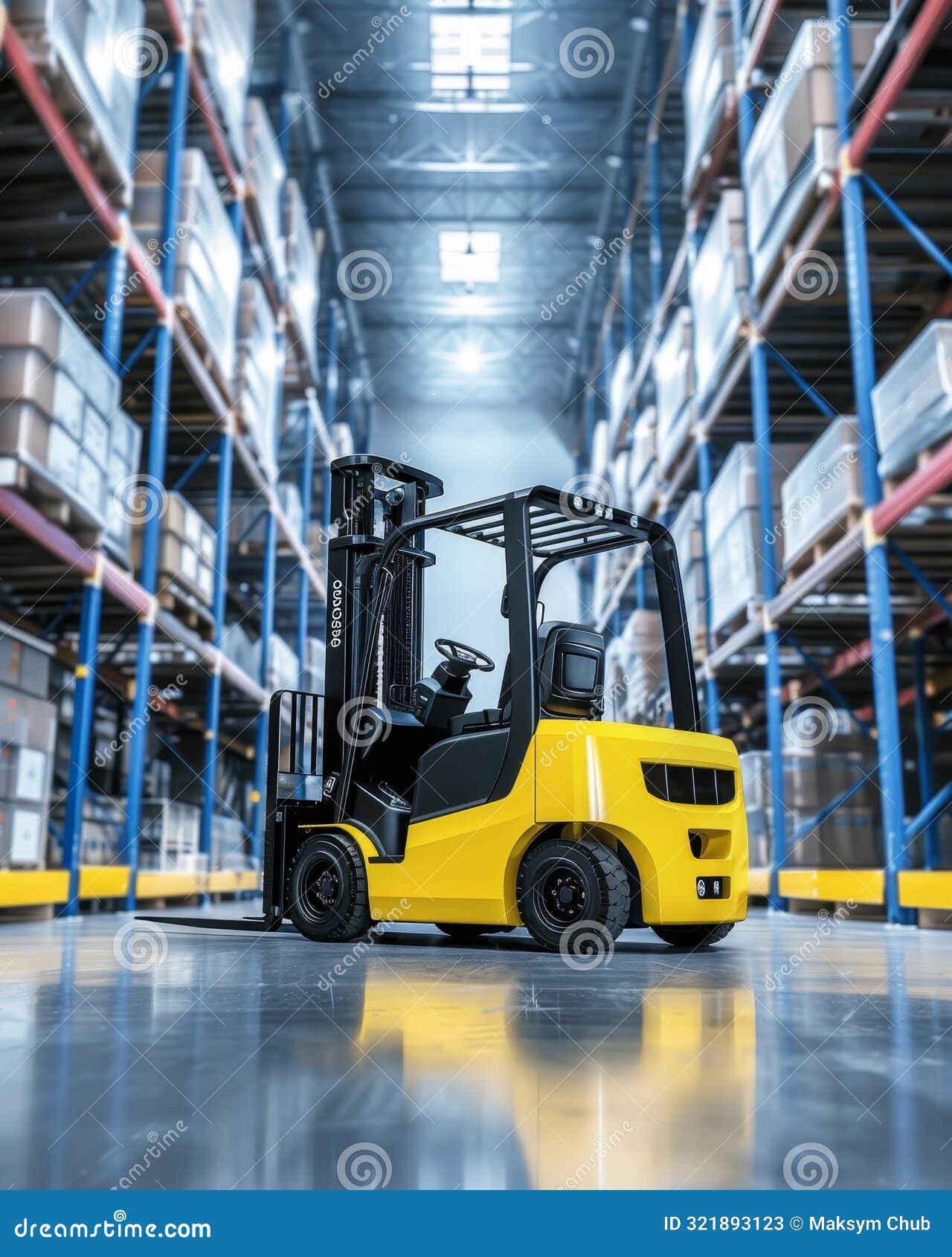 Warehouse Logistics Wide Banner of Forklift and Inventory Storage with ...