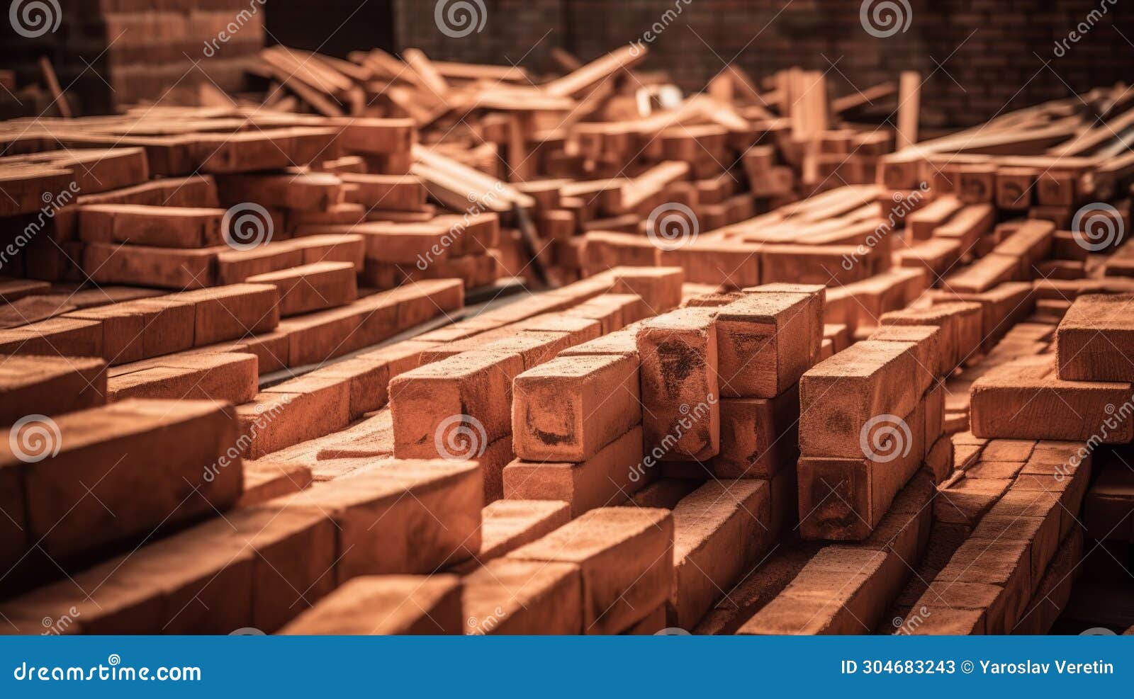 Warehouse with a Lot of Pile of Bricks and Lumber Stock Image - Image ...